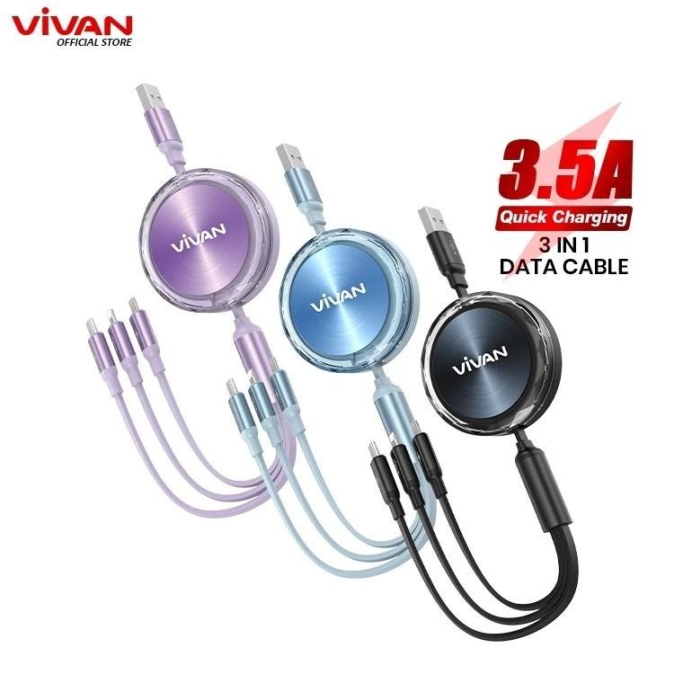 Vivan VRS03 สายชาร์จข้อมูล 3in1 Micro USB Lightning Type-C Data Cable 3 ...