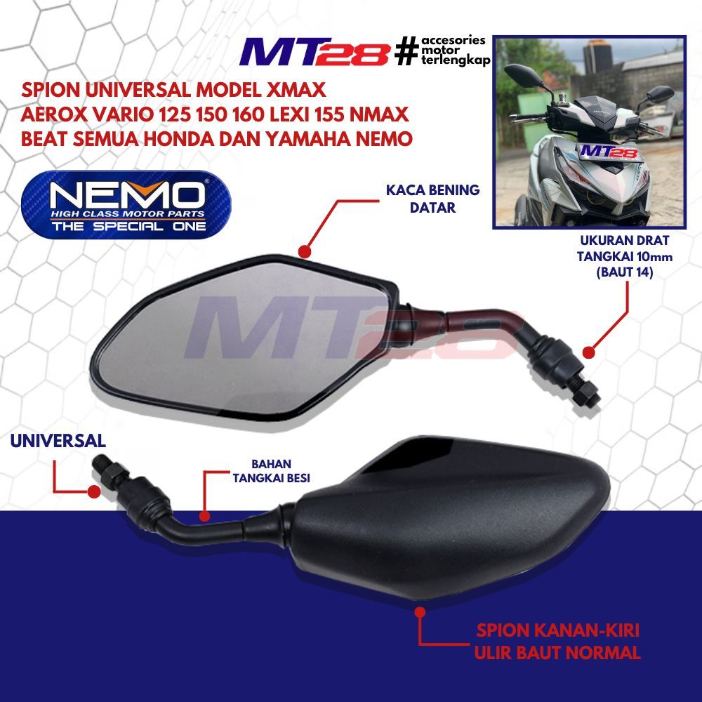 กระจกมองหลังอเนกประสงค์ รุ่น Xmax - NEMO Aerox Vario 125 150 160 Lexi 155 Nmax Beat All Honda ...