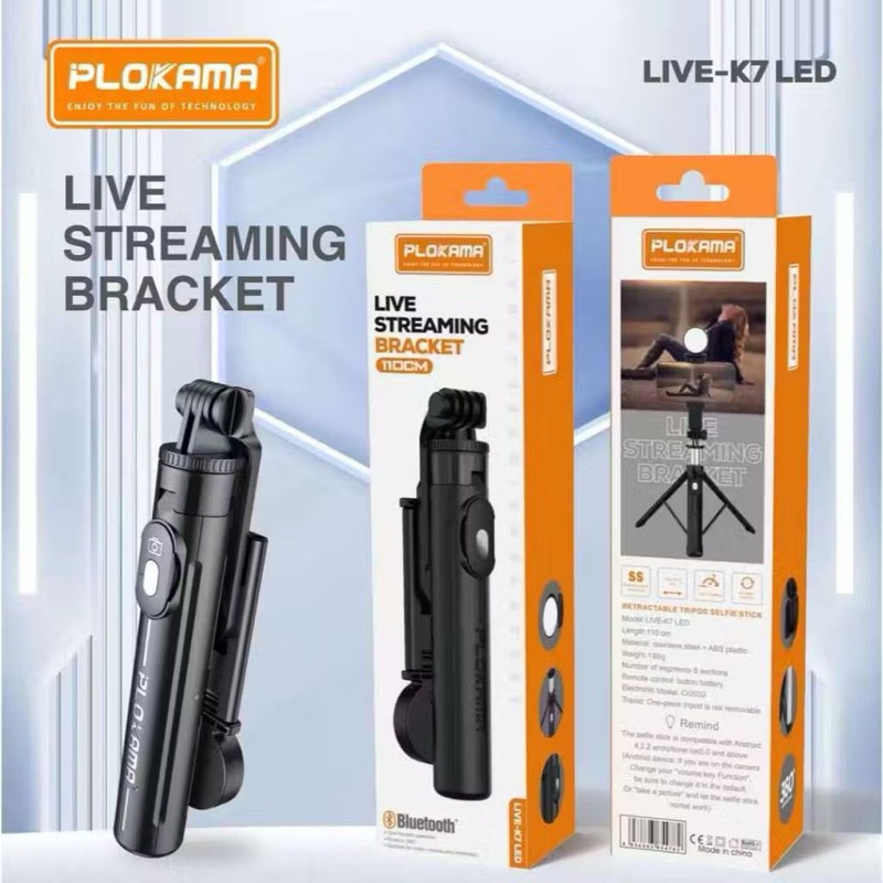 HP plokama K7 LED Tongsis ขาตั้งกล้อง 3 ใน 1 105 ซม.1 เมตร Selfie Stick ระยะไกลบลูทูธแบบพกพาขนาด ...
