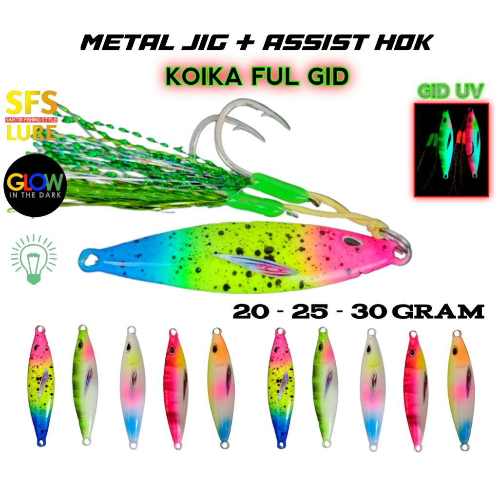 Micro jig plus assist hok iseama micro jig 20g 25g 30gram full phospor gid metal jig koika micro ...