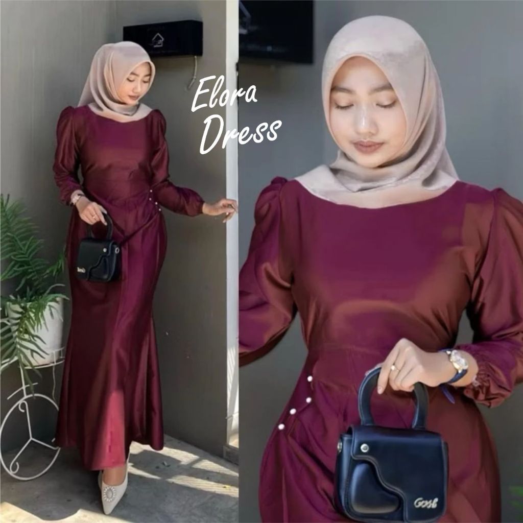 Elora ผ้าไหมพรีเมี่ยมชุดแฟชั่นผู้หญิงเสื้อผ้ามุสลิมงานแต่งงาน Gamis Eid ...