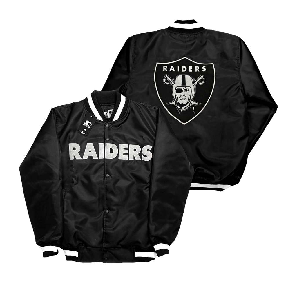 Raiders Bomber Jacket Varsity NFL Black Fullเย็บปักถักร้อย - Akar ...
