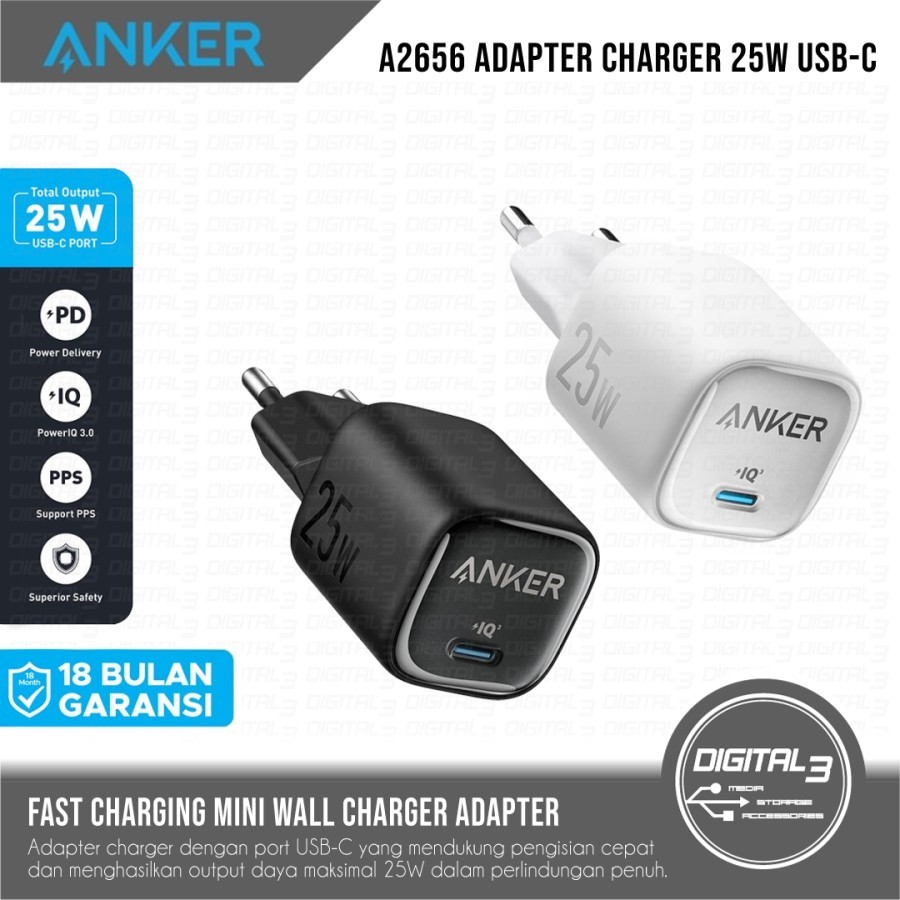 Anker Adapter Mini Wall Charger 25W พอร์ต USB-C GAN PD Fast Charging ...