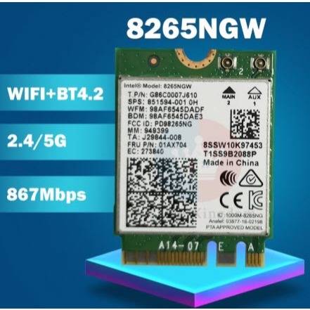 Intel Dual Band Wireless-AC 8265 802.11ac, Dual Band 2.4Ghz 5Ghz, 2x2 ...