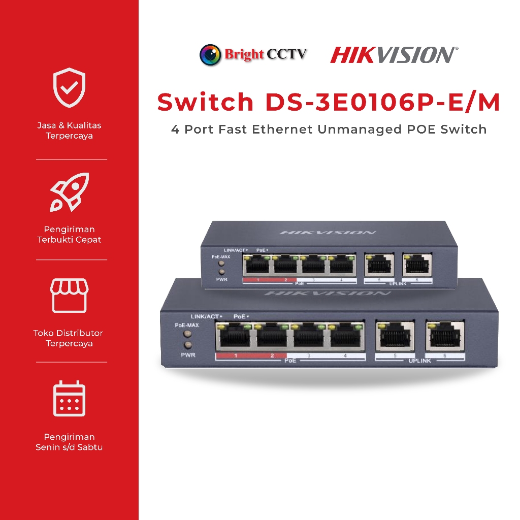Hub POE HIKVISION SWITCH 4 Port + 2 Uplink DS-3E0106P-E/M | Shopee Thailand