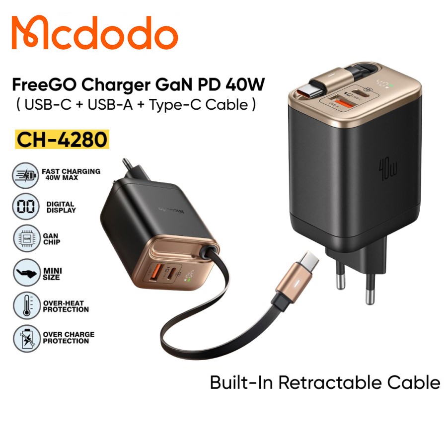 Mcdodo Charger Bro 40W FreeGo PD Fast Charging สายเคเบิลแบบยืดหดได้ในตัว 4280 | Shopee Thailand