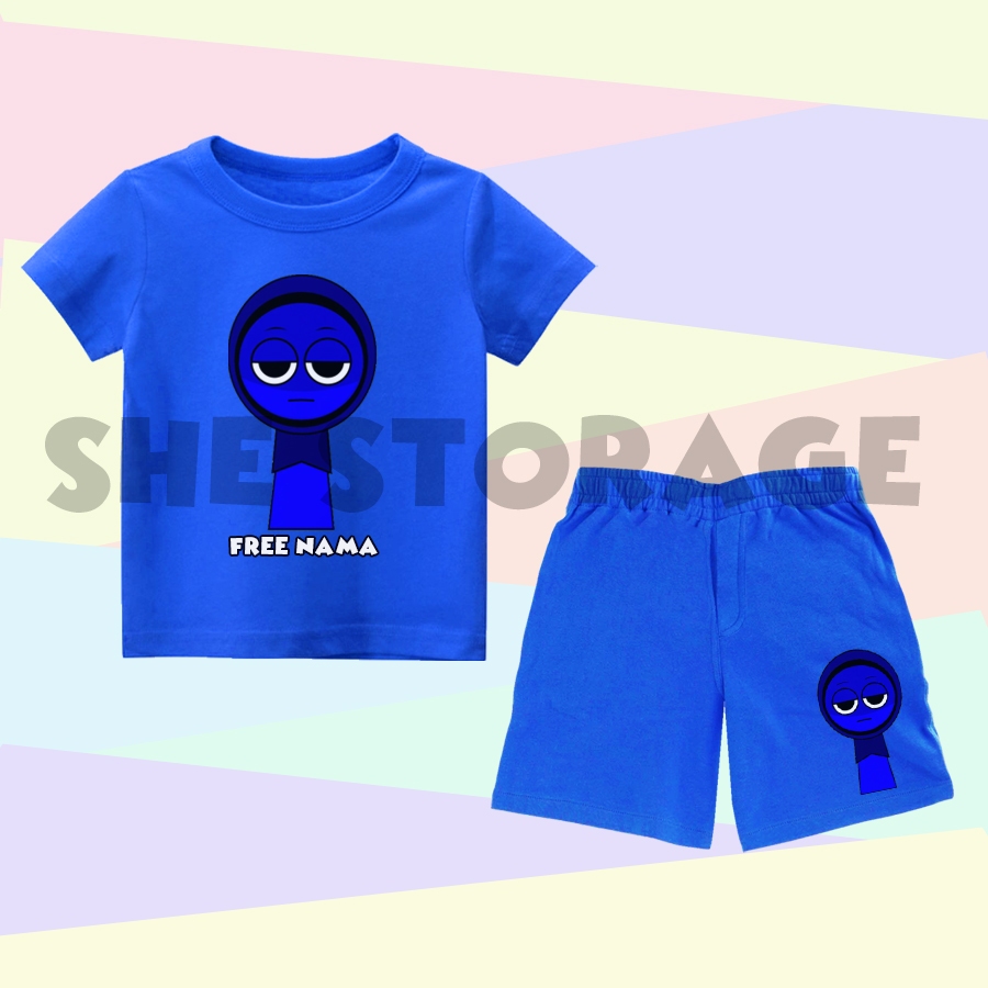 ชุดเด็ก CHARACTER JEVIN BLUE INCREDIBOX SPRUNKI เกมชุดเดียวเสื้อยืด ...