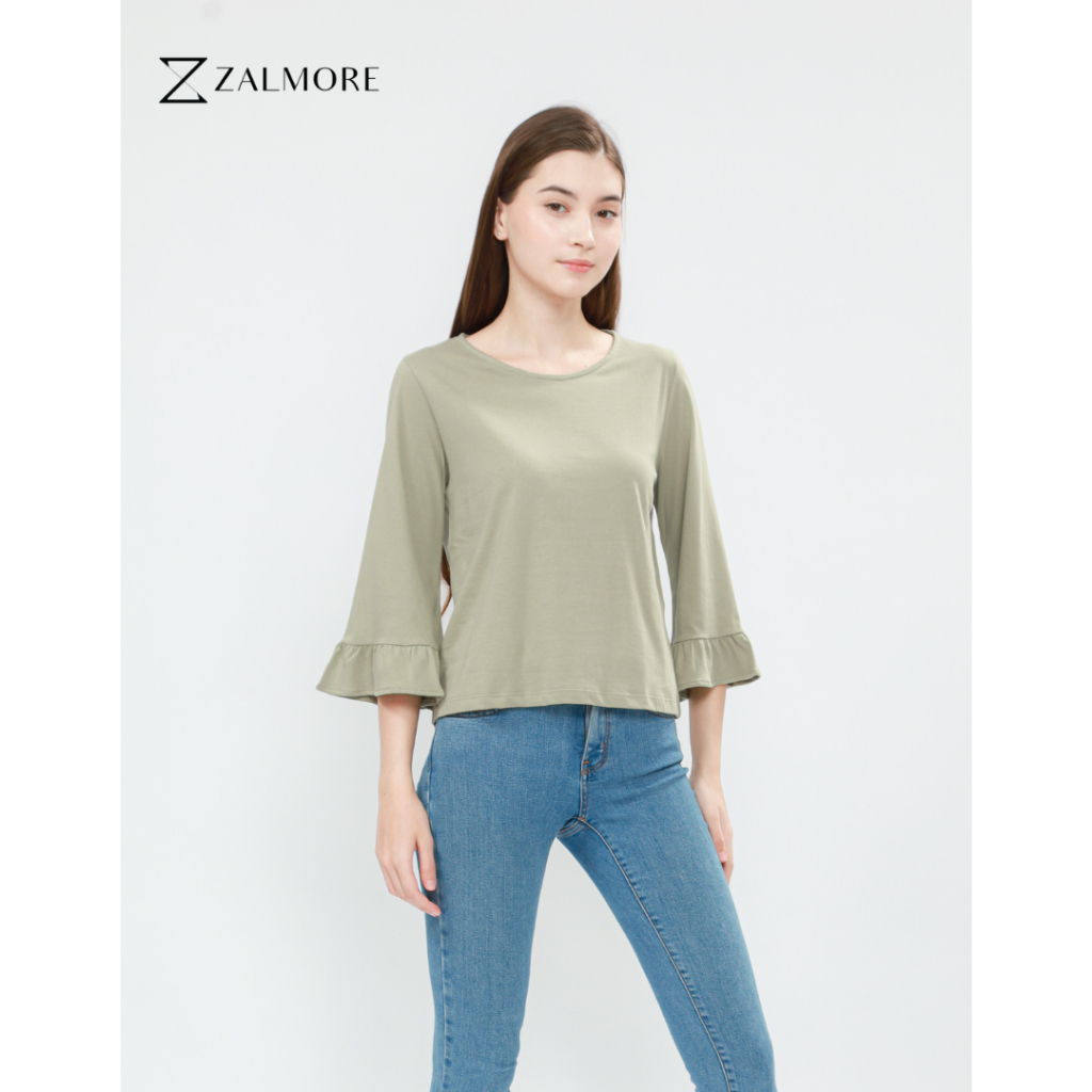 Zalmore Ruffle Sleeve Top Premium Cotton - เสื้อท็อปผู้หญิง | Shopee ...