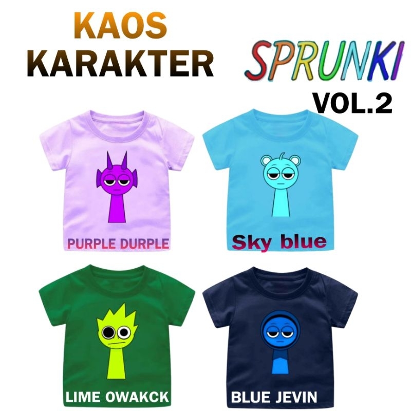 SPRUNKI INCREDIBOX เสื้อยืดตัวละคร SKYBLUE, JEVIN, DURPLE, OW LIMECK ...