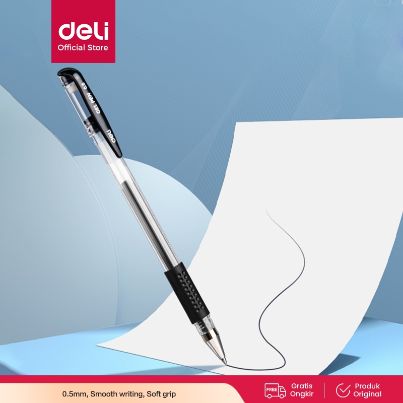 Merah HITAM Deli Gel Pen Pen 0.5mm Blunt Tip หมึกสีดํา/น้ําเงิน/แดง ...