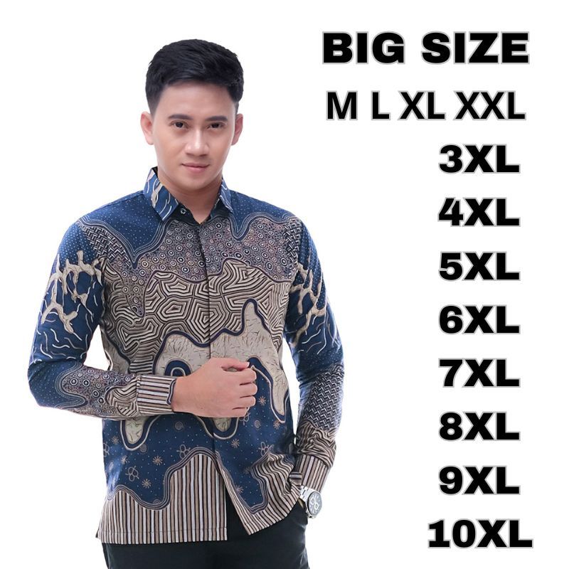Katun KEMEJA ผ้าบาติกผู้ชายแขนยาวเสื้อ JUMBO ขนาดใหญ่ Prima Cotton Size ML XL XXL JUMBO 10XL ...