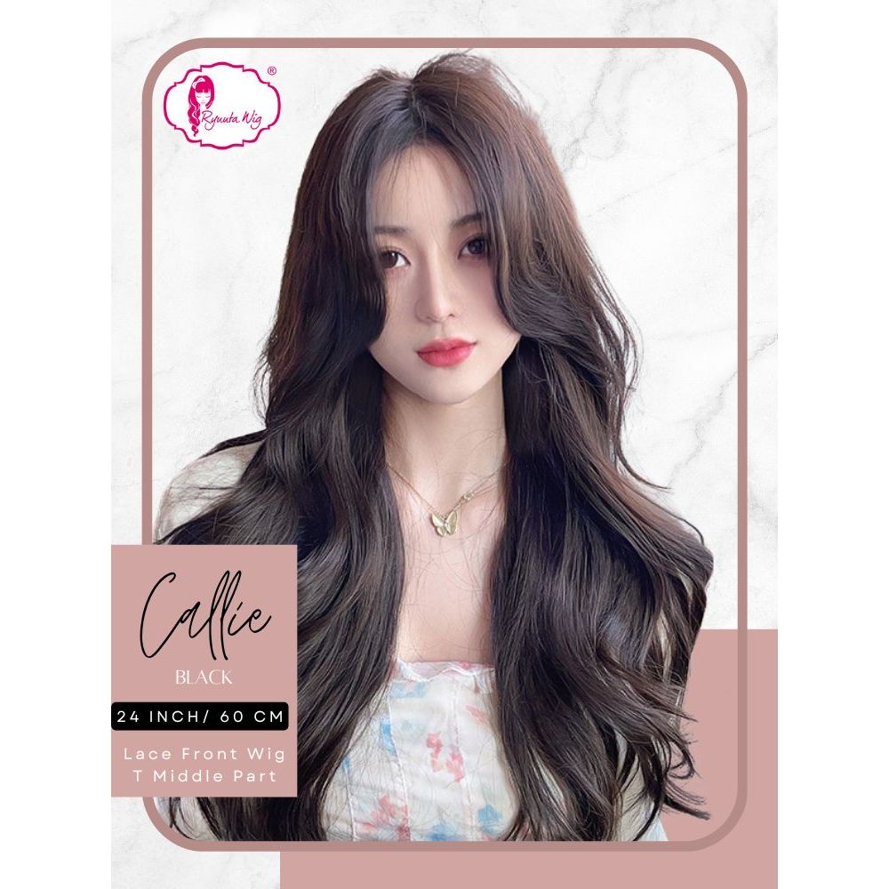 Hitam Ryuuta วิกผมลูกไม้ด้านหน้าคลื่นธรรมชาติยาว Callie Wave สีดําสี ...
