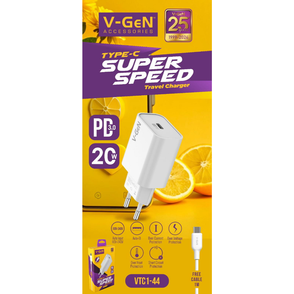 Travel Charger Type C V-GeN VTC1-44 Super Speed 20W PD3.0 ฟรี Type C ...