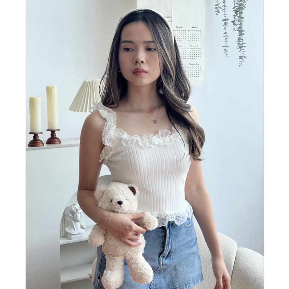 Yolanda Top Women& 39;s Cute Lace เสื้อกล้ามสไตล์เกาหลี | Shopee Thailand