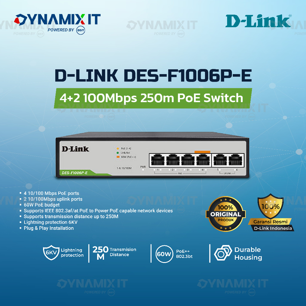 D-link PoE Switch DES-F1006P-E 4 + 2 พอร์ต 100Mbps 250m PoE Budget 60W ...