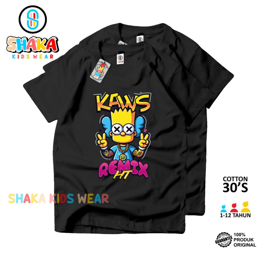 Shaka Kids Wear Distro เสื้อยืดสําหรับชายหญิง KAWS REMIX Premium อายุ 1 ...