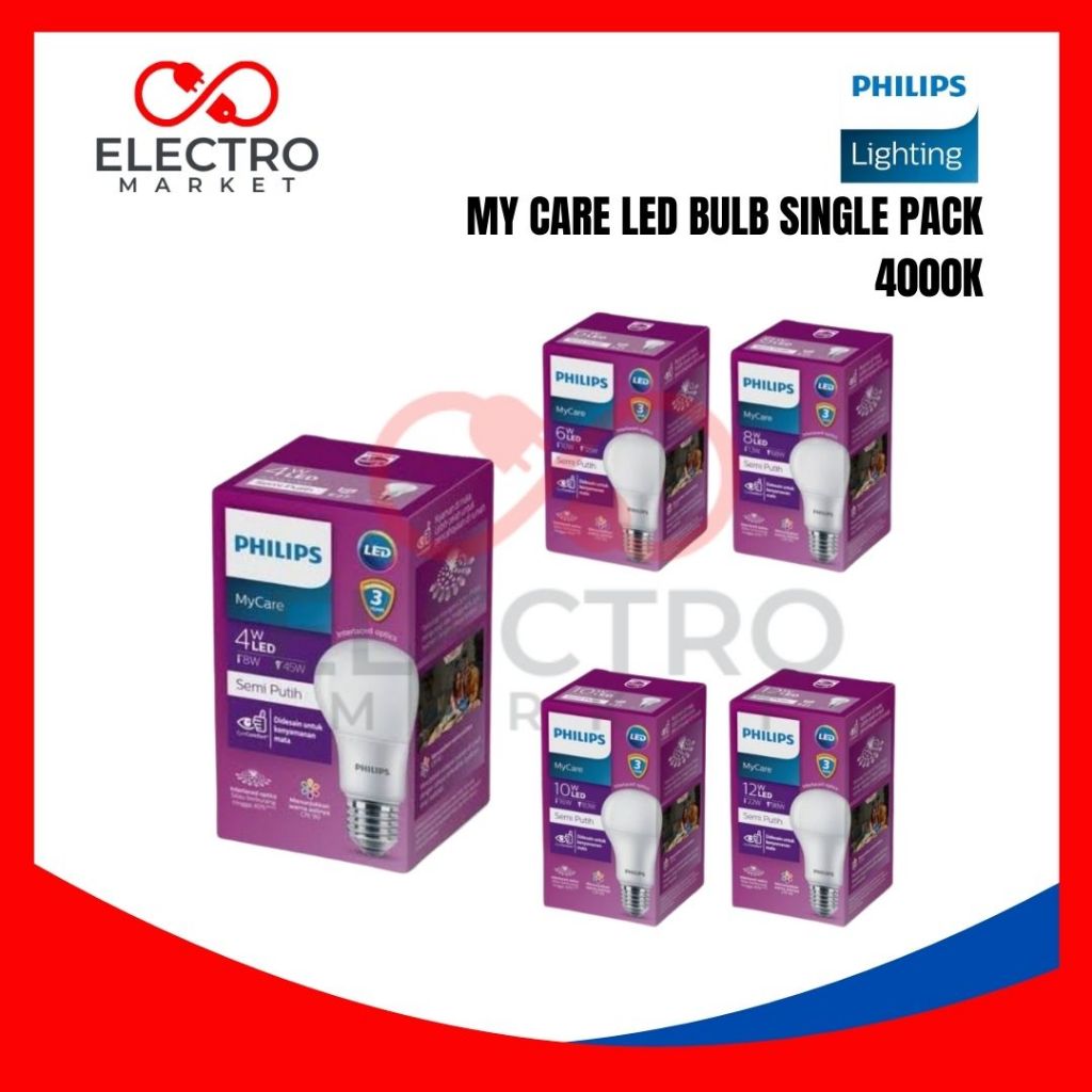 Putih Philips หลอดไฟ LED 4 6 8 10 12W วัตต์ 4000K MyCare E27 Neutral Semi White | Shopee Thailand