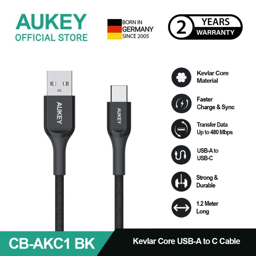 Aukey USB-A to USB-C CB-AKC1 สายชาร์จ Kevlar Core 1,2M - สีดํา | Shopee ...