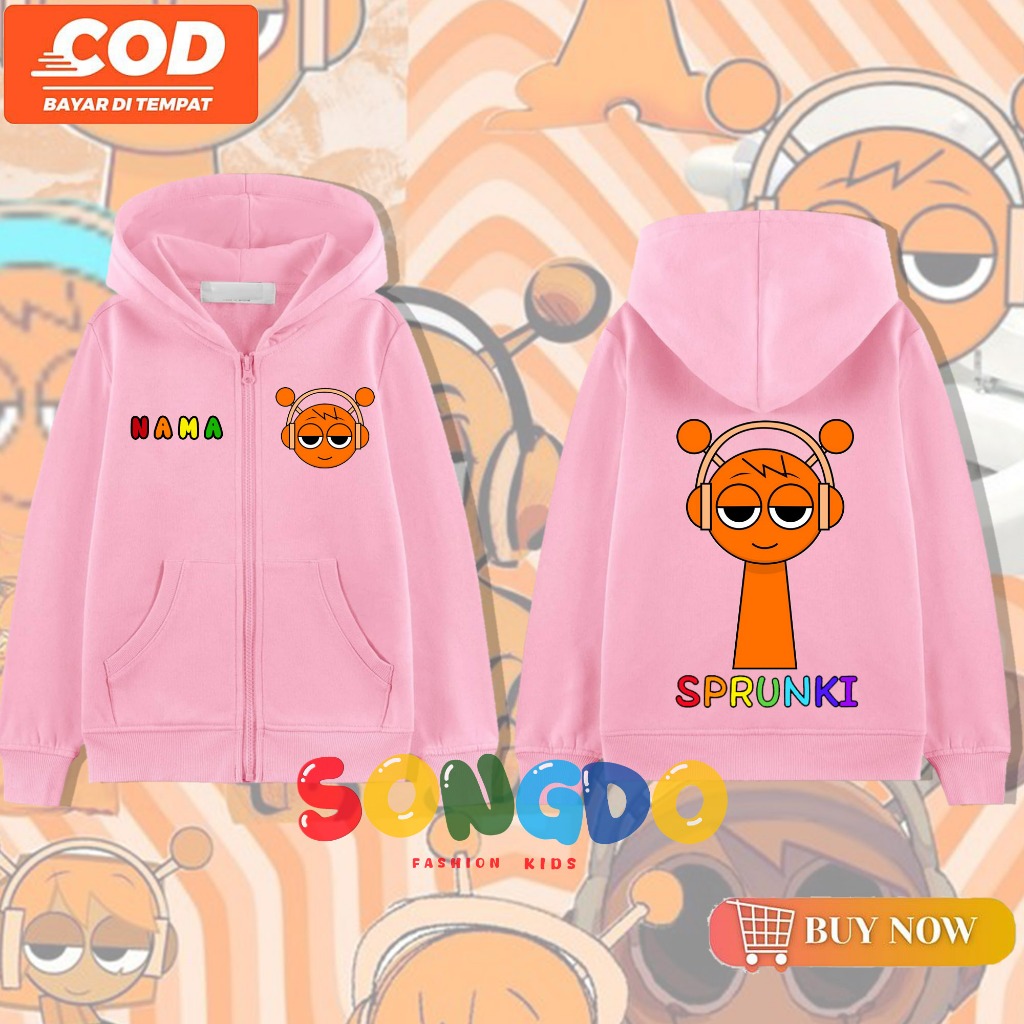 Sprunki Incredibox เสื้อฮู้ดมีซิปสําหรับเด็กสีส้ม / เสื้อแจ็คเก็ตซิปฟรี ...