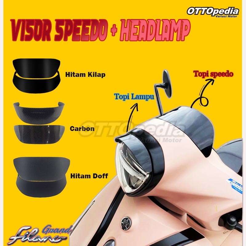 Hitam หมวกไฟหน้า Yamaha Grand Filano + แพ็คเกจ SpeedoMeter สีดําเงา ...