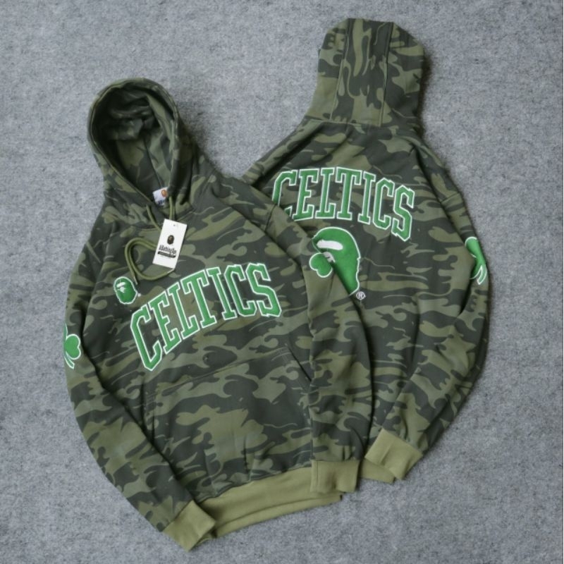 Hijau Celtics Camo Green X Bape เสื้อฮู้ดผู้ชาย งานปักเต็ม ป้ายป้ายป้าย ...