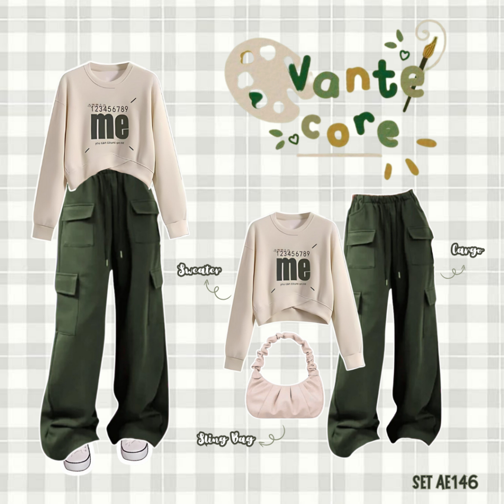 Sharenaoutfit - 3 IN 1 One SET ชุดสไตล์เกาหลี Study Tour ล่าสุดชุดสตรีเสื้อกันหนาวกางเกง Cargo ...