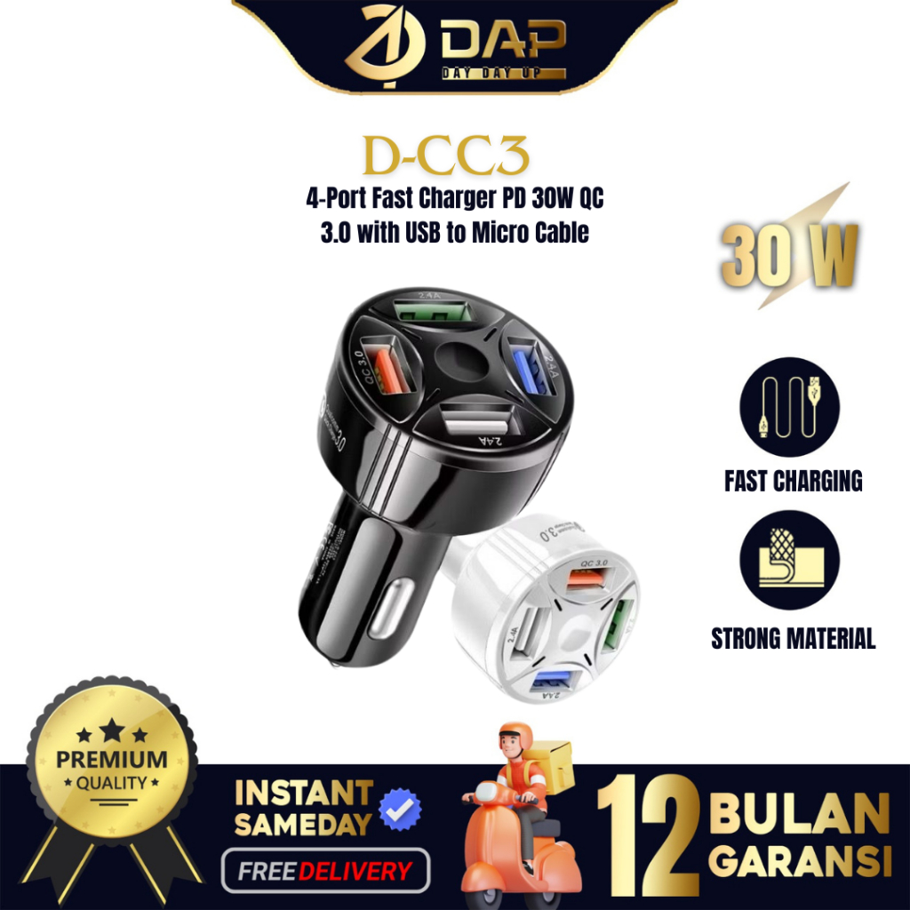 DAP D-CC3 4-Port Fast Charger PD 30W QC 3.0 พร้อมสาย USB to Micro - รับ ...