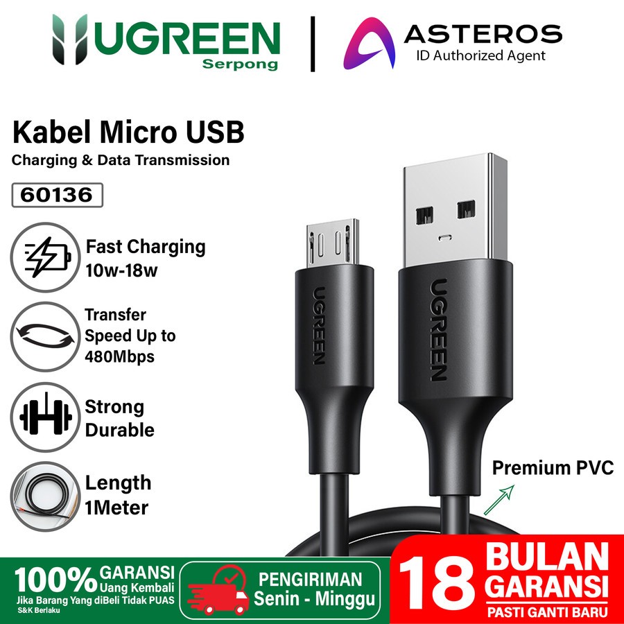 Ugreen Micro Charger Cable 3A 25/50/100/150/200/300 cm - สายชาร์จ ...