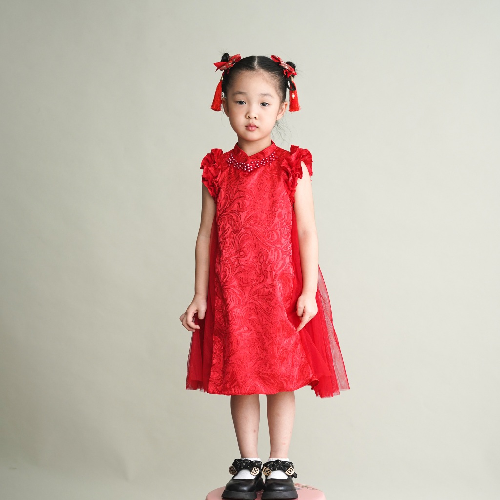 Merah [AMBER] 2-10t Ling Jaquard Qipao | ชุดเดรสกี่เพ้าตรุษจีนสาวสีแดง ...