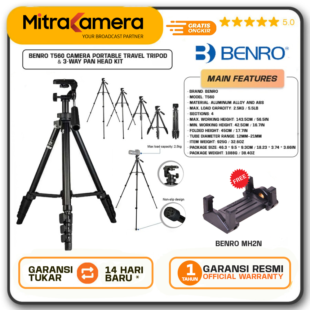 Benro T560 Camera ขาตั้งกล้องเดินทางแบบพกพาและชุดหัวแพน 3 ทาง | Shopee ...