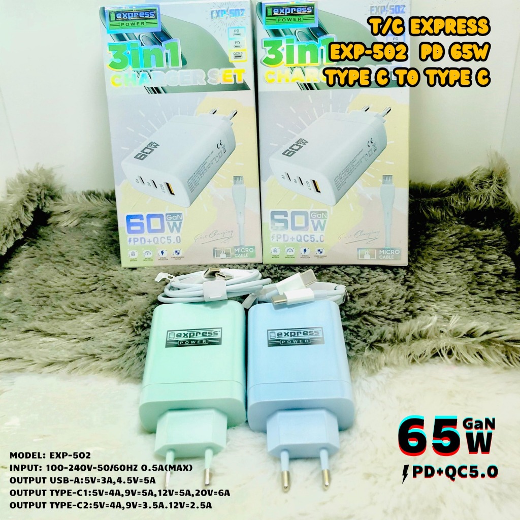 T/c EXP-502 TYPE C TO TYPE C ADAPTER TYPE C TO LIGHTNING CABLE ADAPTER 65W PD + QC5,0 ชุดเครื่อง ...