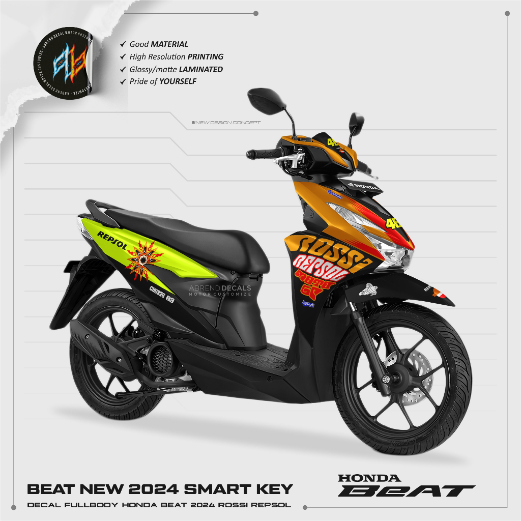 รูปลอก FULLBODY BEAT 2024 SMART KEY LIVERY ROSSI REPSOL/HONDA BEAT รถ ...
