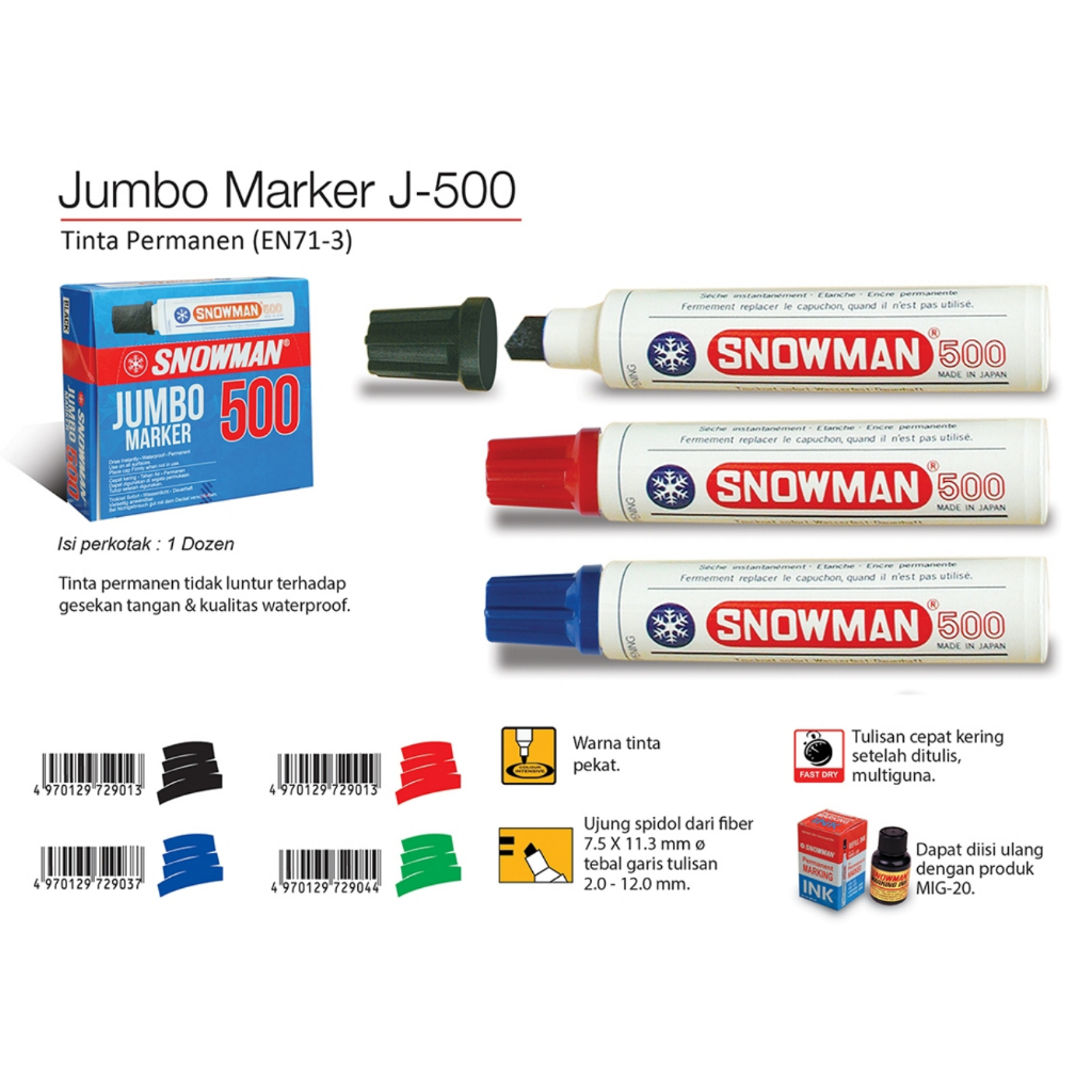 Snowman Permanent Markers 500 Jumbo Permanent Marker (J-500) (โหลละ ...