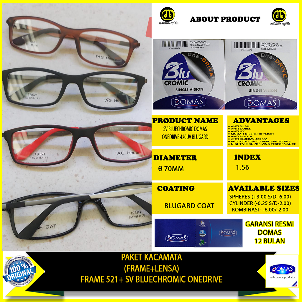 แพ็คเกจแก้ว (FRAME+LENSA) TH 521 BLUECHROMIC ONEDRIVE DOMAS | Shopee ...
