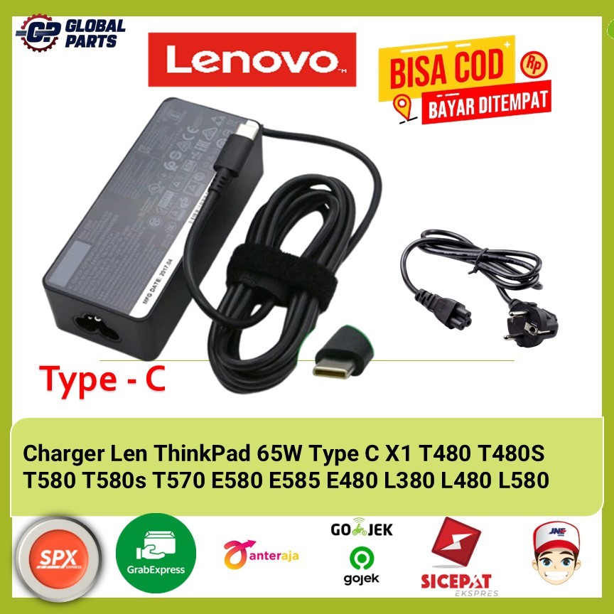 เครื่องชาร์จ Len ThinkPad 65W ประเภท C X1 T480 T480S T580 T580s T570 E580 E585 E480 L380 L480 ...