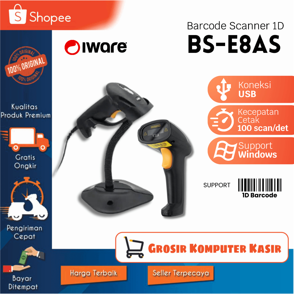 Iware เครื่องสแกนบาร์โค้ด E8AS AUTO SENSE 1D USB+Stand BS-E8AS BSE8AS ...