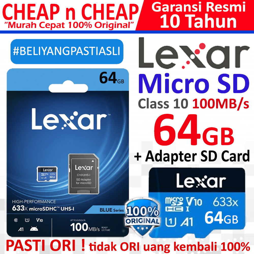 Micro SD Lexar 64GB ประสิทธิภาพสูง 633x 100MBps Class 10 Original - MicroSDXC UHS-I A1 64 GB ...
