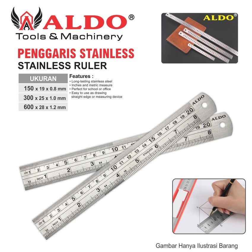 ไม้บรรทัดสแตนเลส/ไม้บรรทัดเหล็กยี่ห้อ STAINLESS RULLER/ALDO | Shopee ...