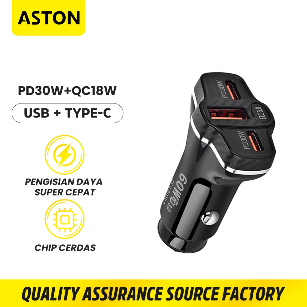 Aston Car Charger Fast Charging 3 พอร์ต USB QC 3.0 Type C PD38W+QC18W ...