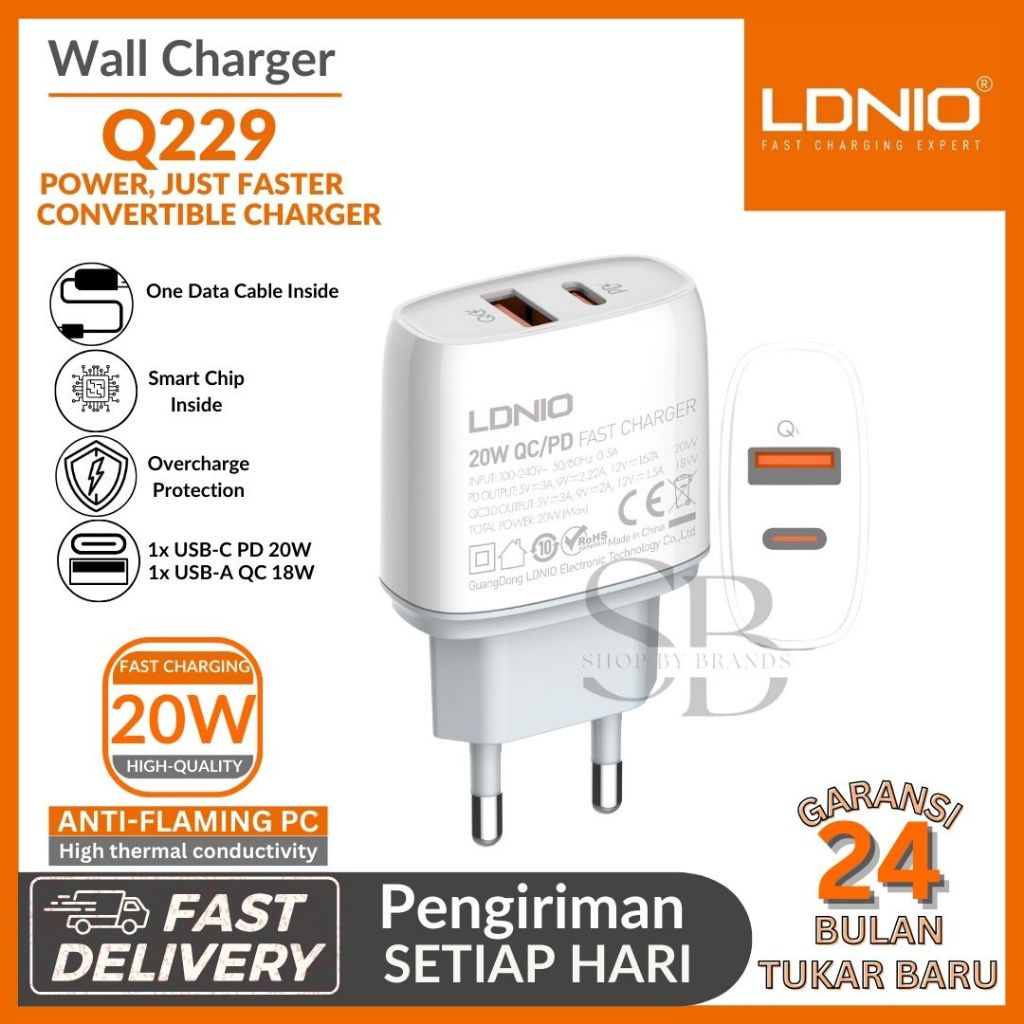 Travel Wall Charger LDNIO Q229 USB C PD QC 20W ชาร์จเร็วสุด | Shopee ...