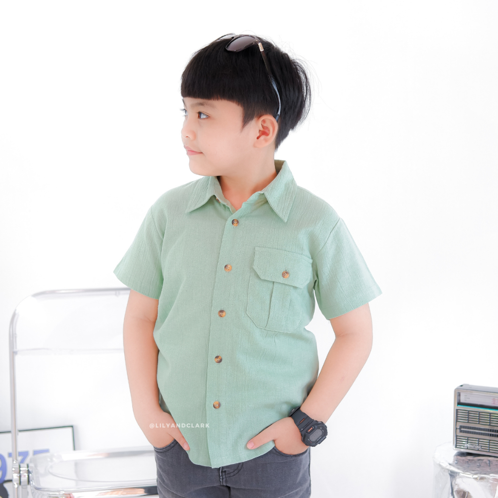 Kemeja เสื้อโคโกะเด็กชาย Lily and Clark สี Sage Green KLK01 | Shopee Thailand