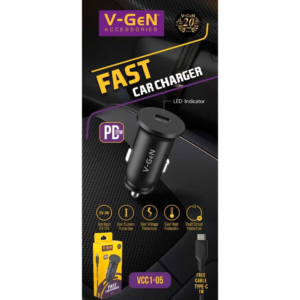 ที่ชาร์จแบตในรถ V-GeN VCC1-05 ชาร์จเร็ว Type C PD 20W ที่ชาร์จแบตในรถ ...