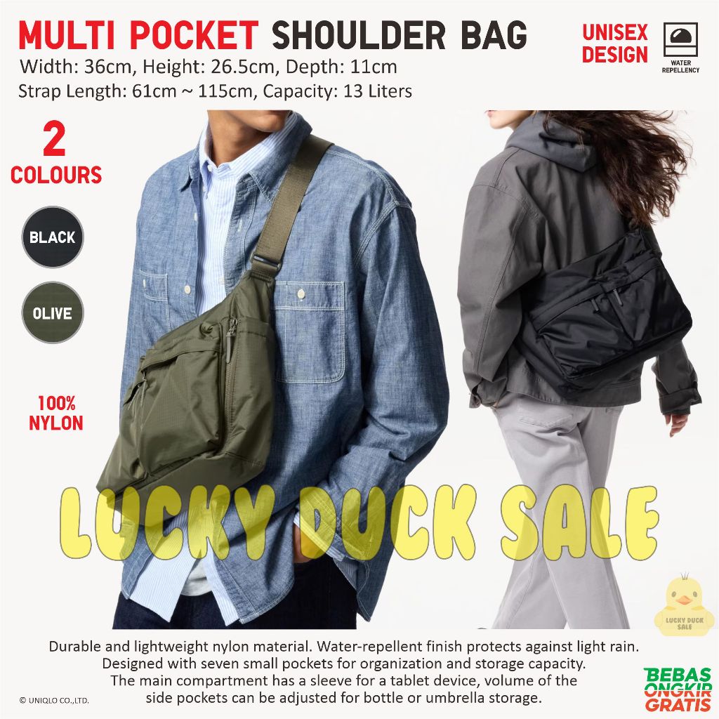 Uniqlo Multi Pocket Shoulder Bag Nylon Sling Bag 13L Unisex Nylon ...