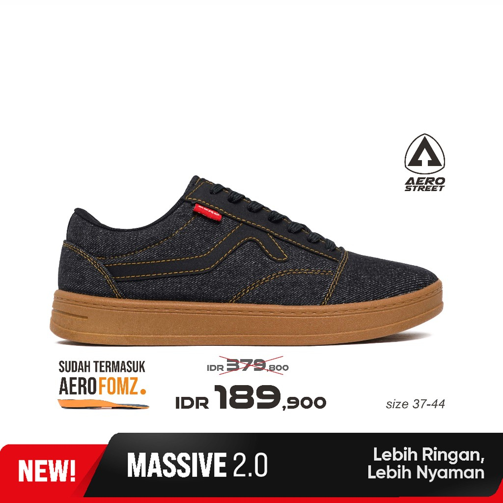 Aerostreet 37-44 Massive Low 2.0 Gum Black Denim - รองเท้าผ้าใบลําลอง ...