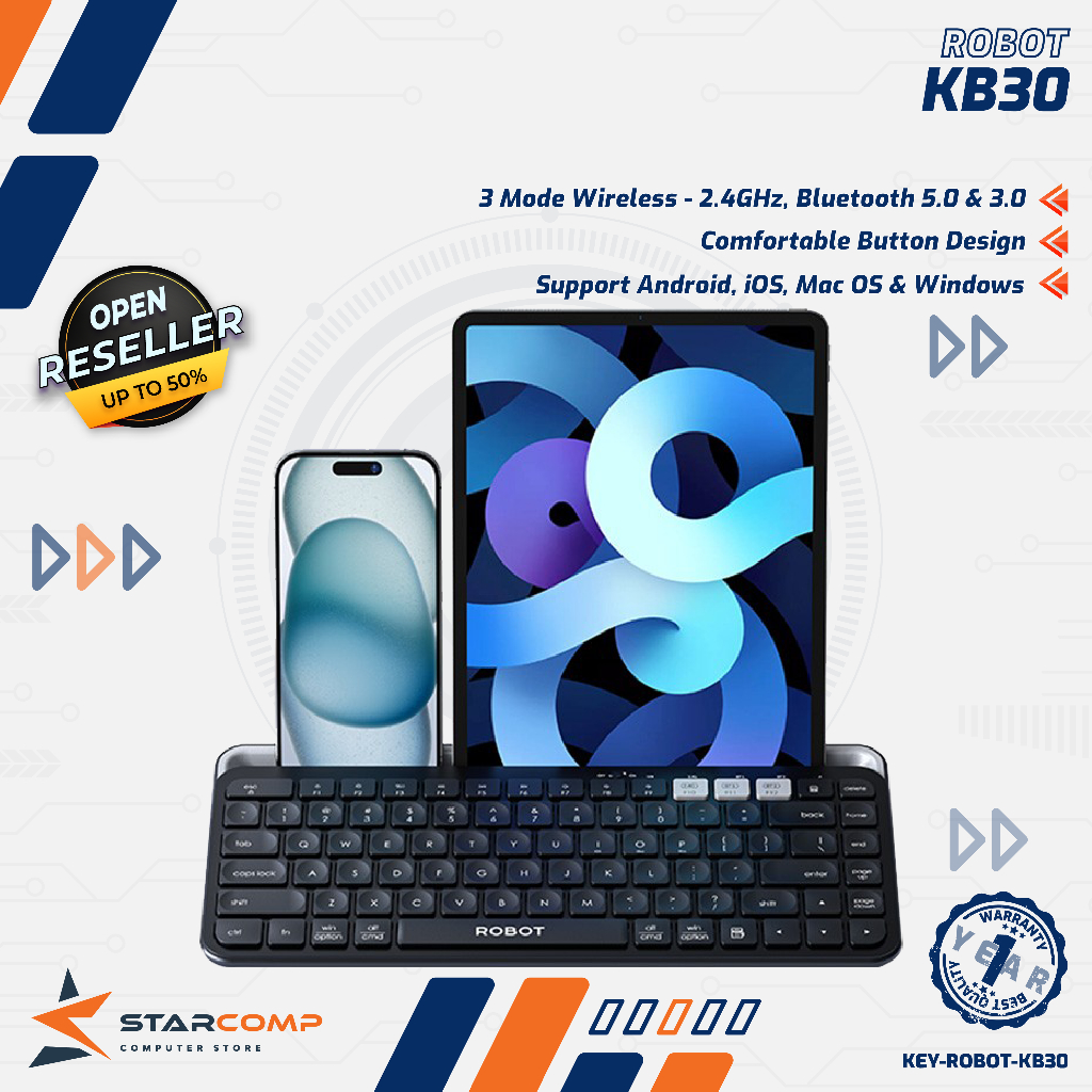 Robot KB30 Keyboard Wireless Bluetooth Multi-Device Stand Slot Holder ...