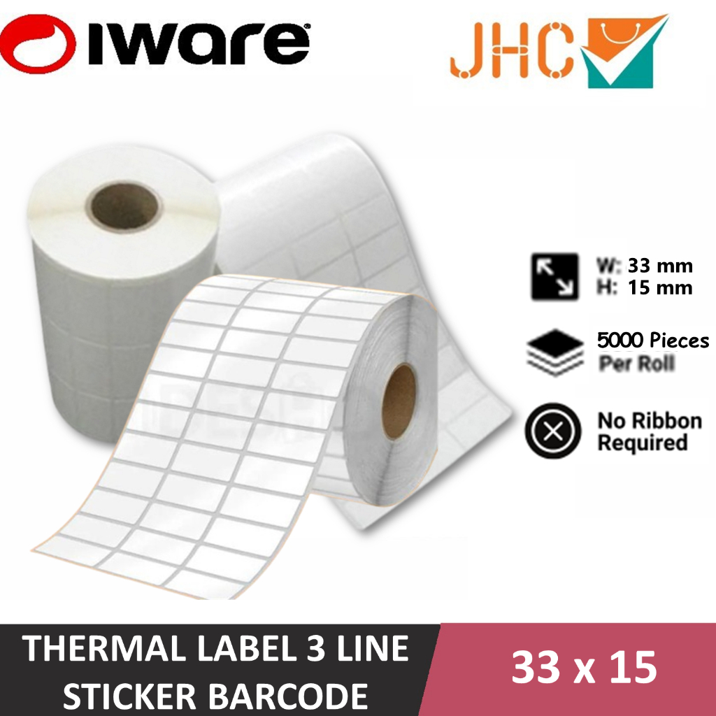 Barcode Thermal Printer Label 33x15 mm 3 Line บรรจุ 5000 ชิ้น - 33 x 15 ...