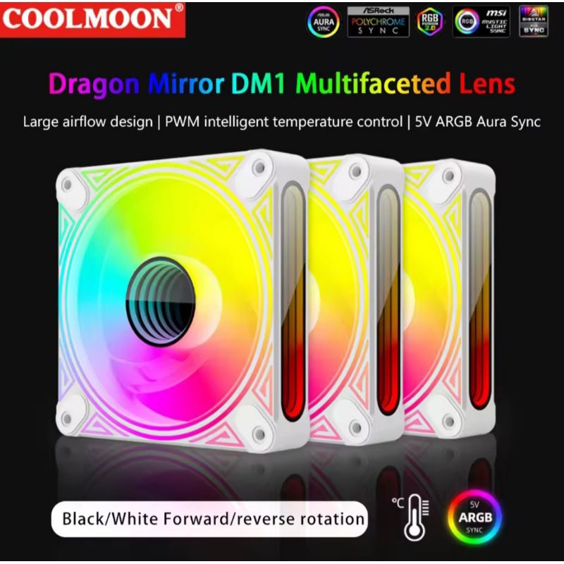 พัดลม 12 ซม. Coolmoon DM1 Dragon Mirror Argb Pwm Casing PC Computer ...