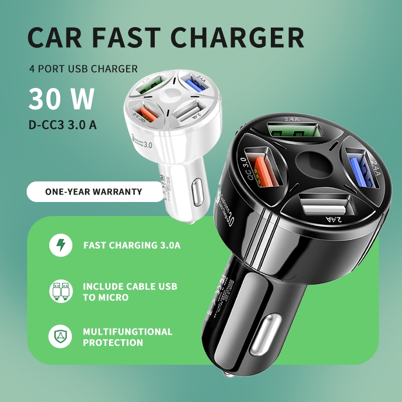 DAP D-CC3 ที่ชาร์จแบตในรถ PD 30 วัตต์ QC 3.0A 4 พอร์ต USB ประกอบด้วยสาย ...