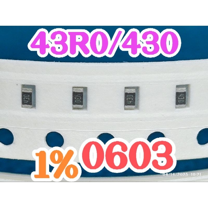 10 ชิ้น smd ตัวต้านทานชิป 43R0 430 ขนาด 0603 1608 43ohm 43R OHM ...