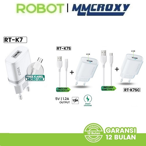 เครื่องชาร์จอะแดปเตอร์ Robot RT-K7 พร้อมสาย Micro USB QC 5V/1A กันไฟ ...